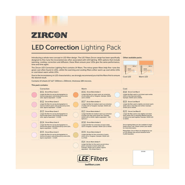 Zircon LED Correction Lighting Pack - LEE Filters Direct USA Zircon LED Correction Lighting Pack - LEE Filters Direct USA